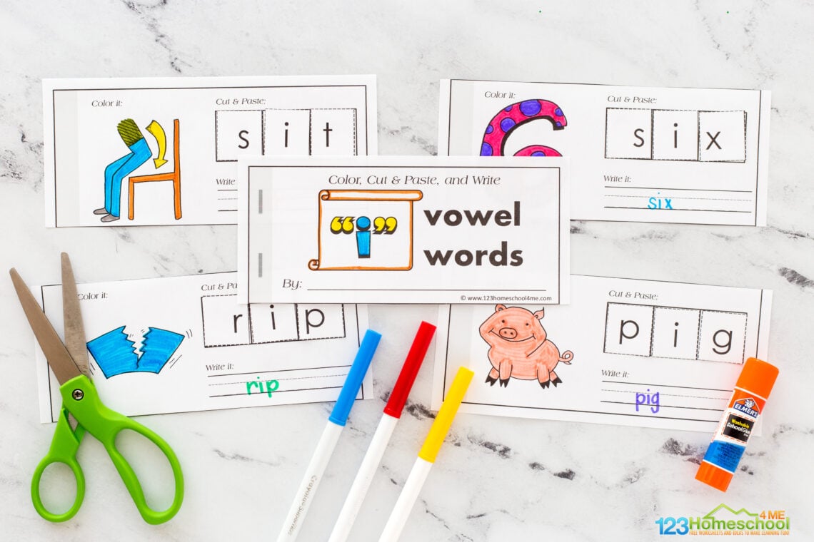 FREE Printable Short i CVC Words Cut and Paste Worksheets