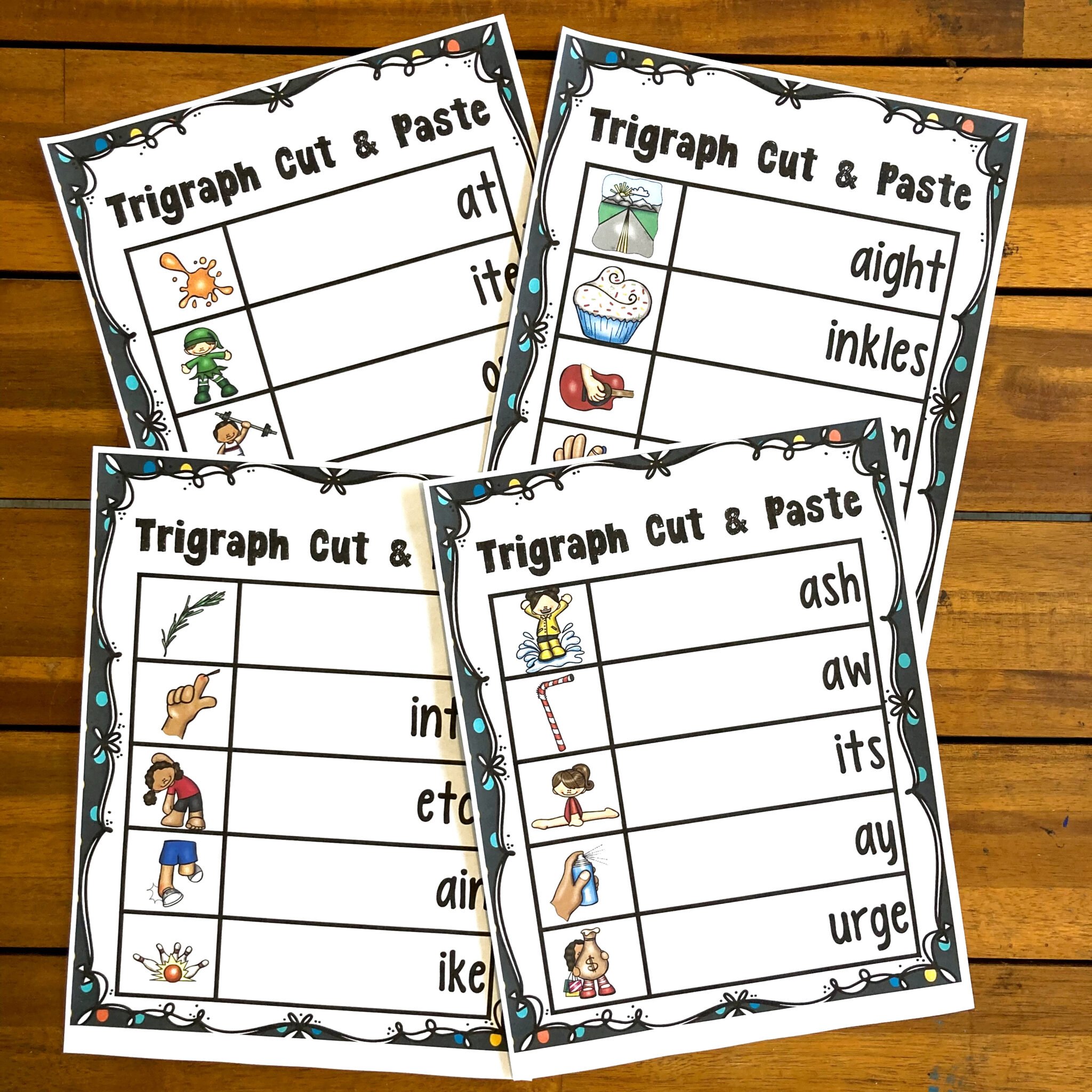 FREE Printable, Cut and Paste Trigraphs Worksheets