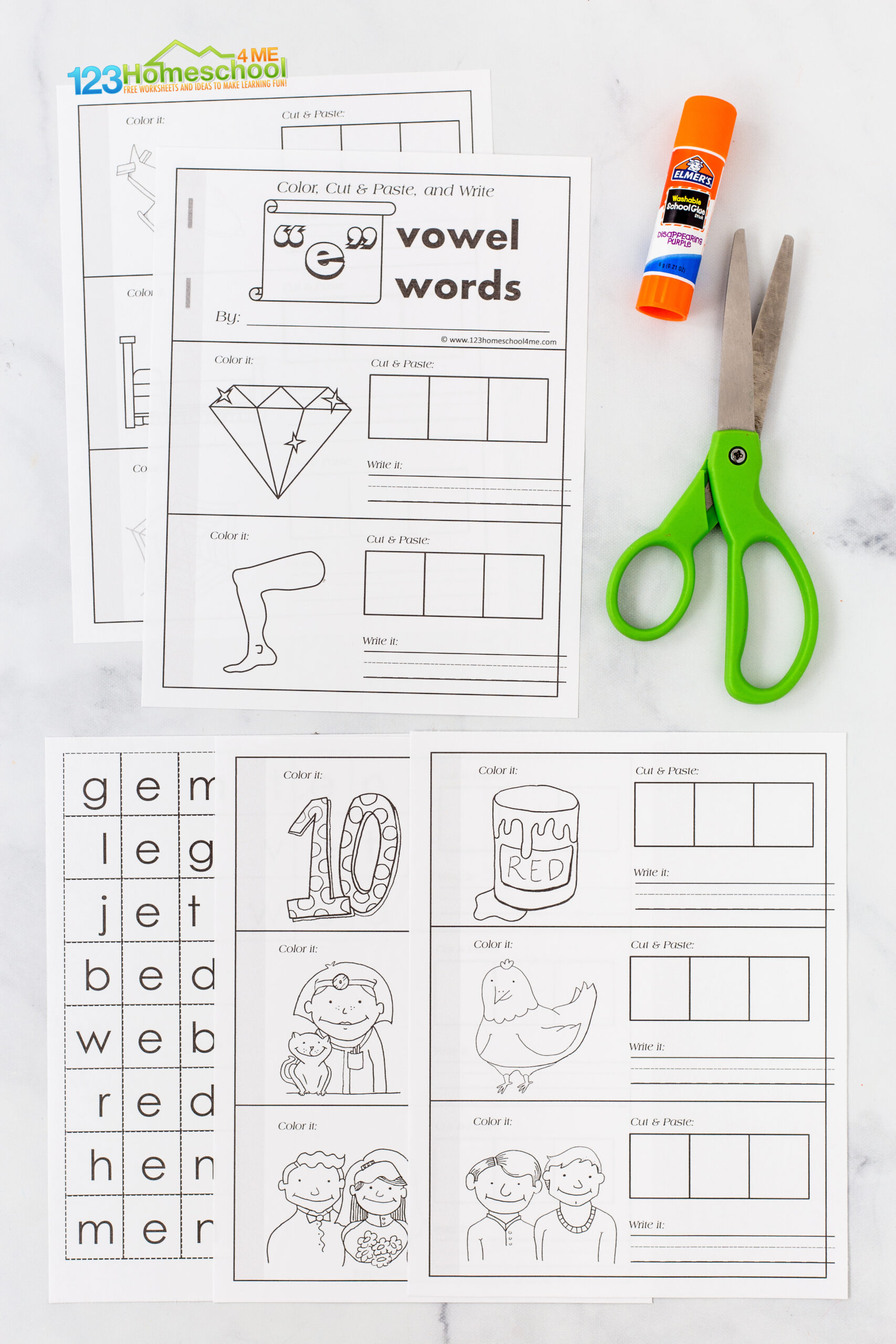️ FREE Printable Short e CVC Words Cut-and-Paste Book pdf