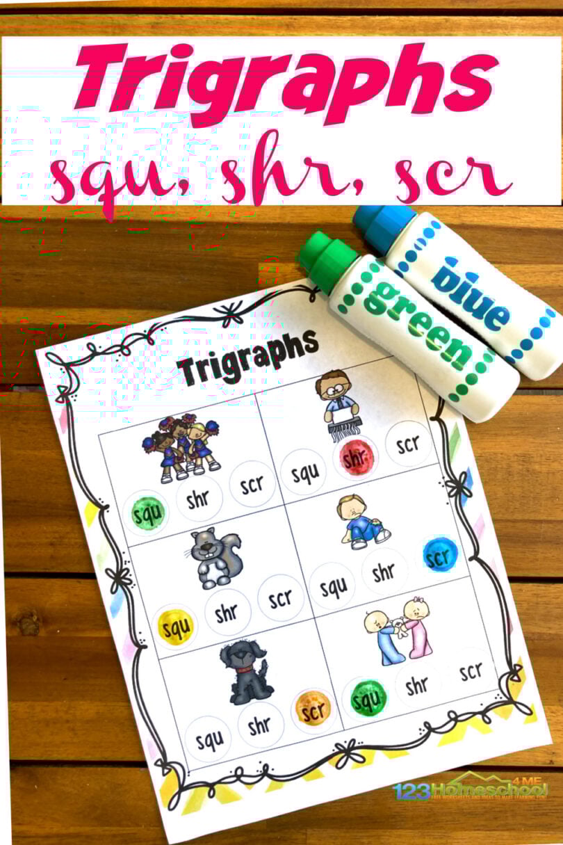 FREE Printable Reading Trigraphs - spr, squ, & str words
