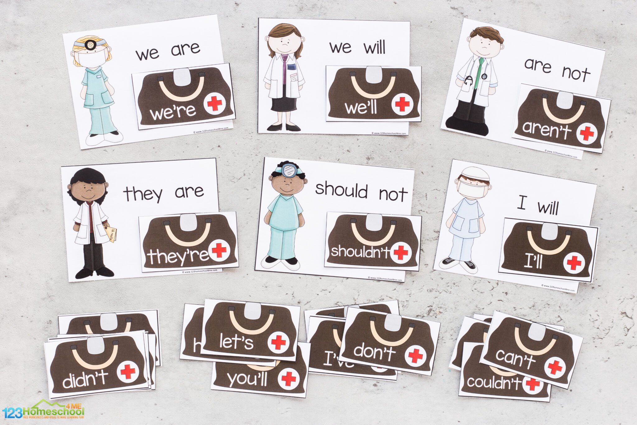 🩺 FREE Printable Doctor Contraction Matching Game
