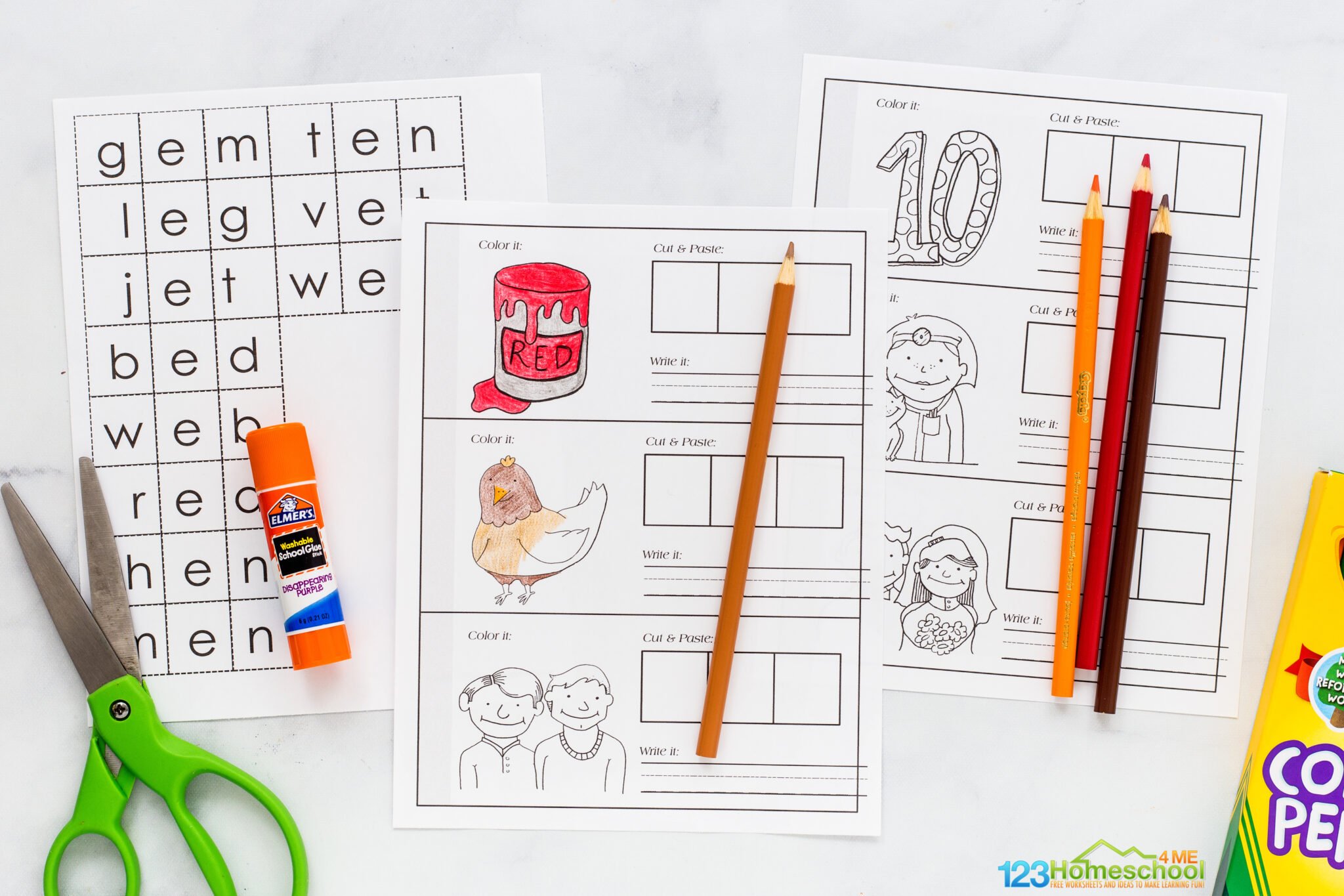 ️ FREE Printable Short e CVC Words Cut-and-Paste Book pdf