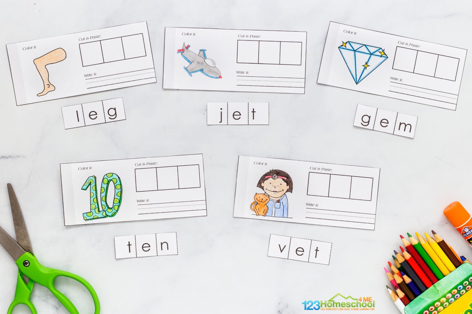 ️ FREE Printable Short e CVC Words Cut-and-Paste Book pdf