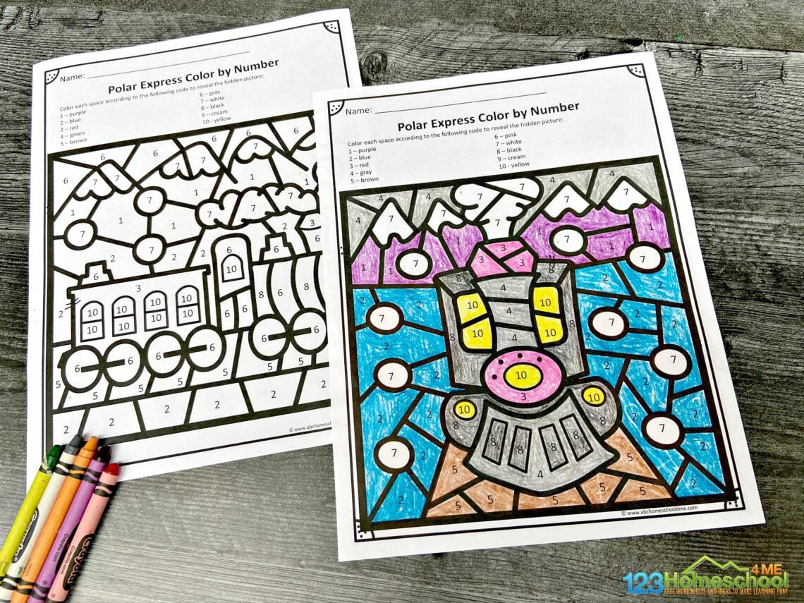 🎄 FREE Polar Express Color by Number Worksheets