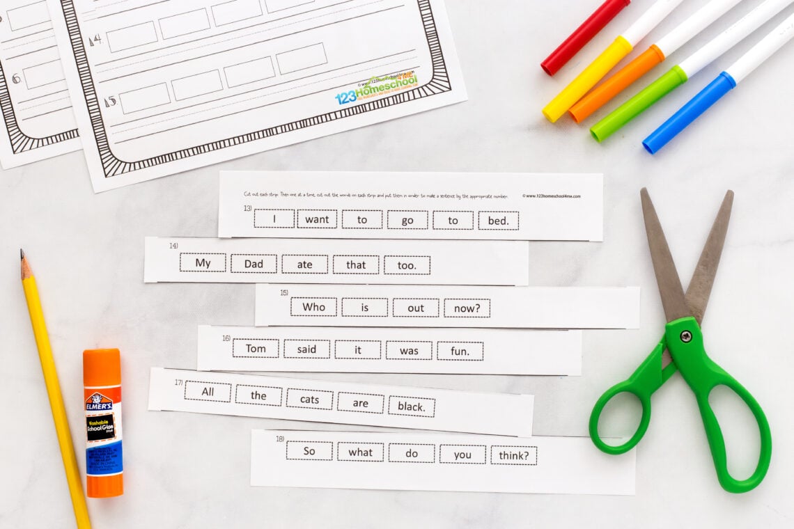FREE Printable Sentence Scramble Worksheets for Kids