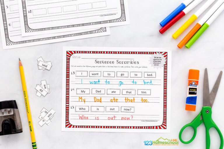 FREE Printable Sentence Scramble Worksheets for Kids