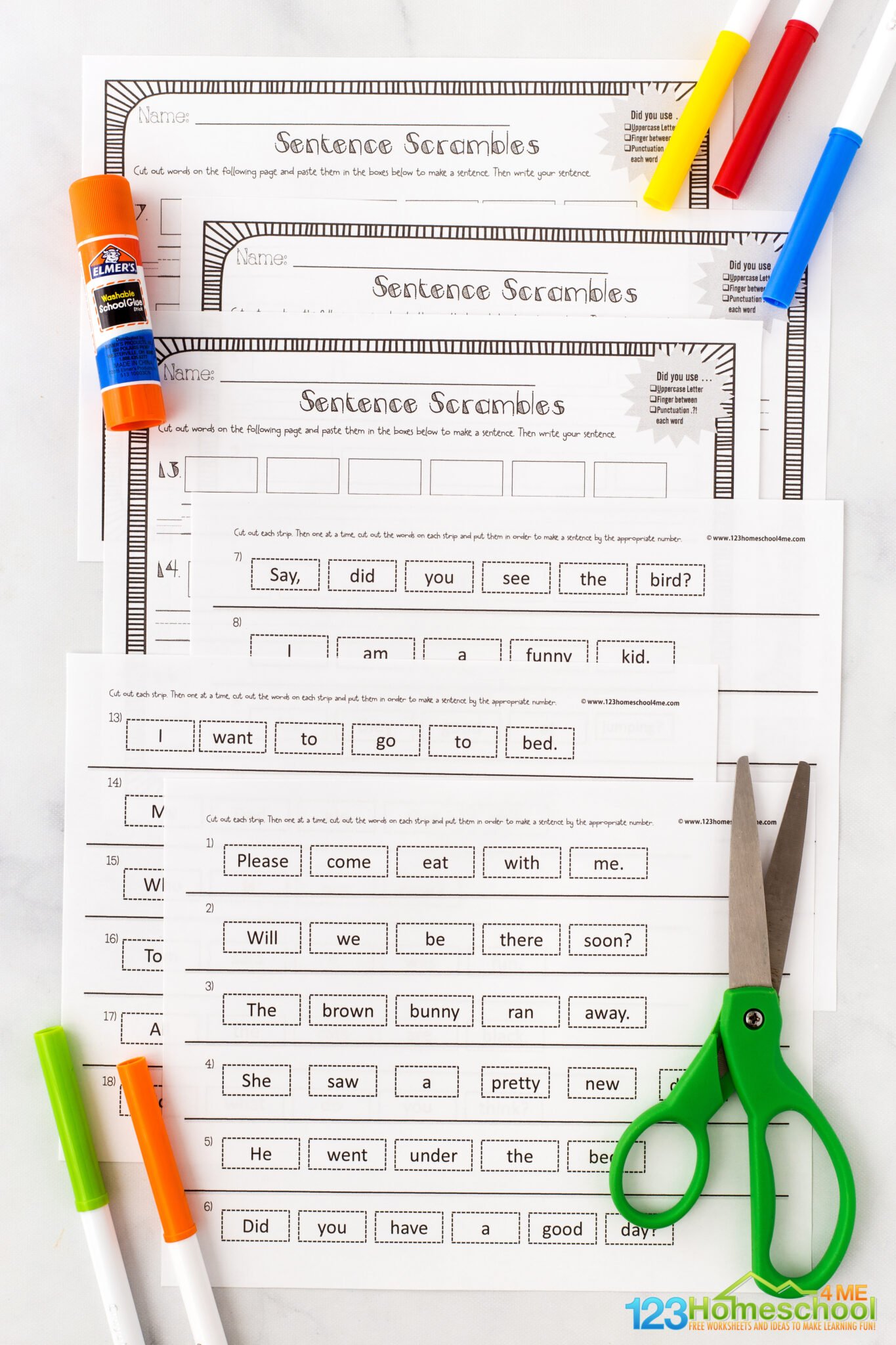 FREE Printable Sentence Scramble Worksheets for Kids