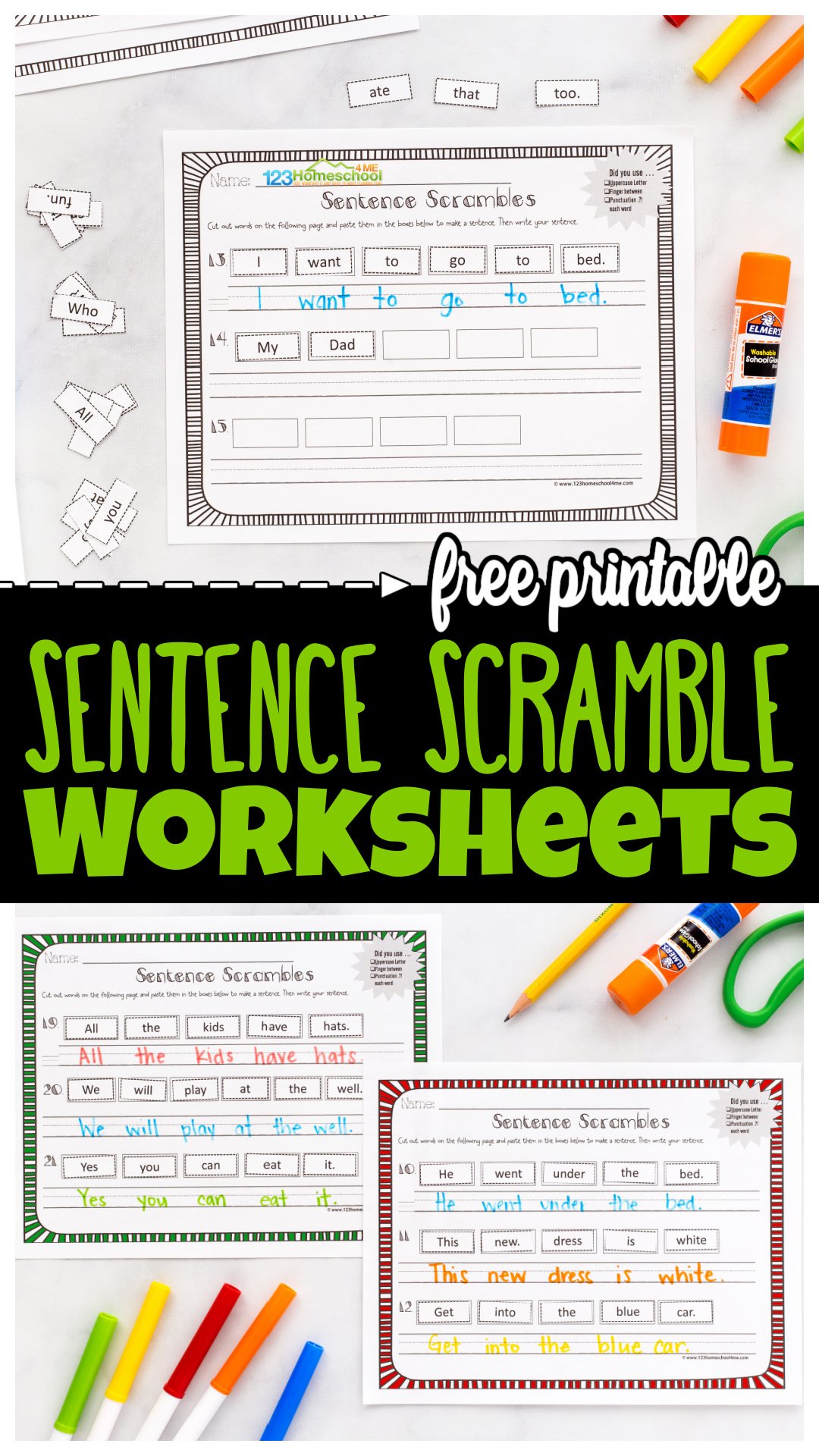 FREE Printable Sentence Scramble Worksheets for Kids