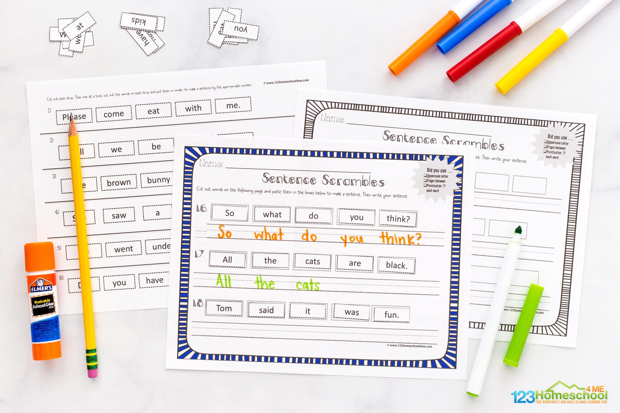 FREE Printable Sentence Scramble Worksheets for Kids