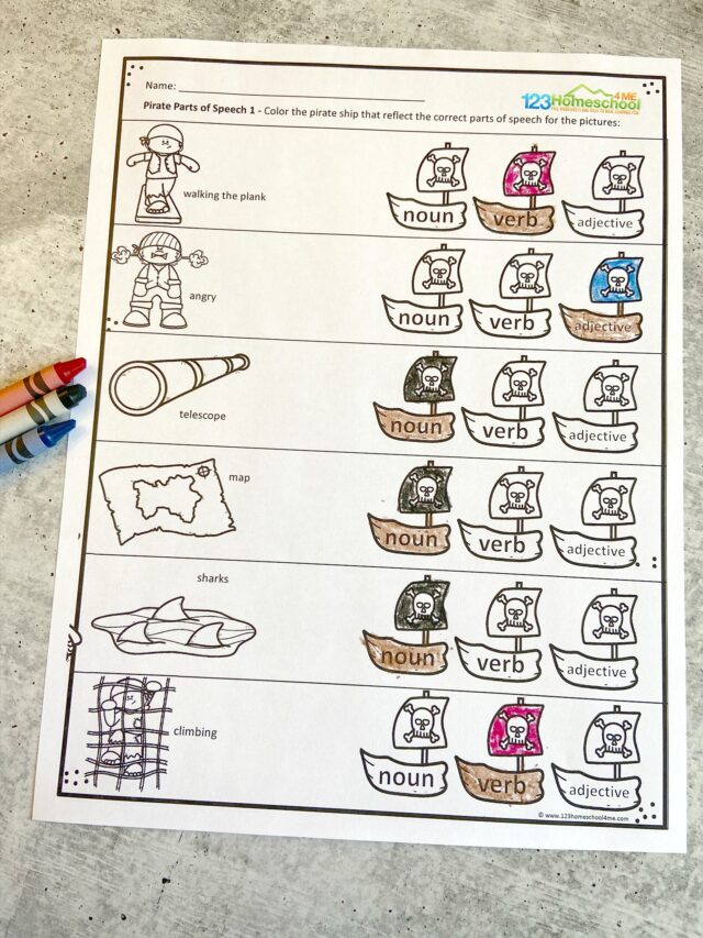 ‍☠️ Free Printable Pirate Parts of Speech Worksheets