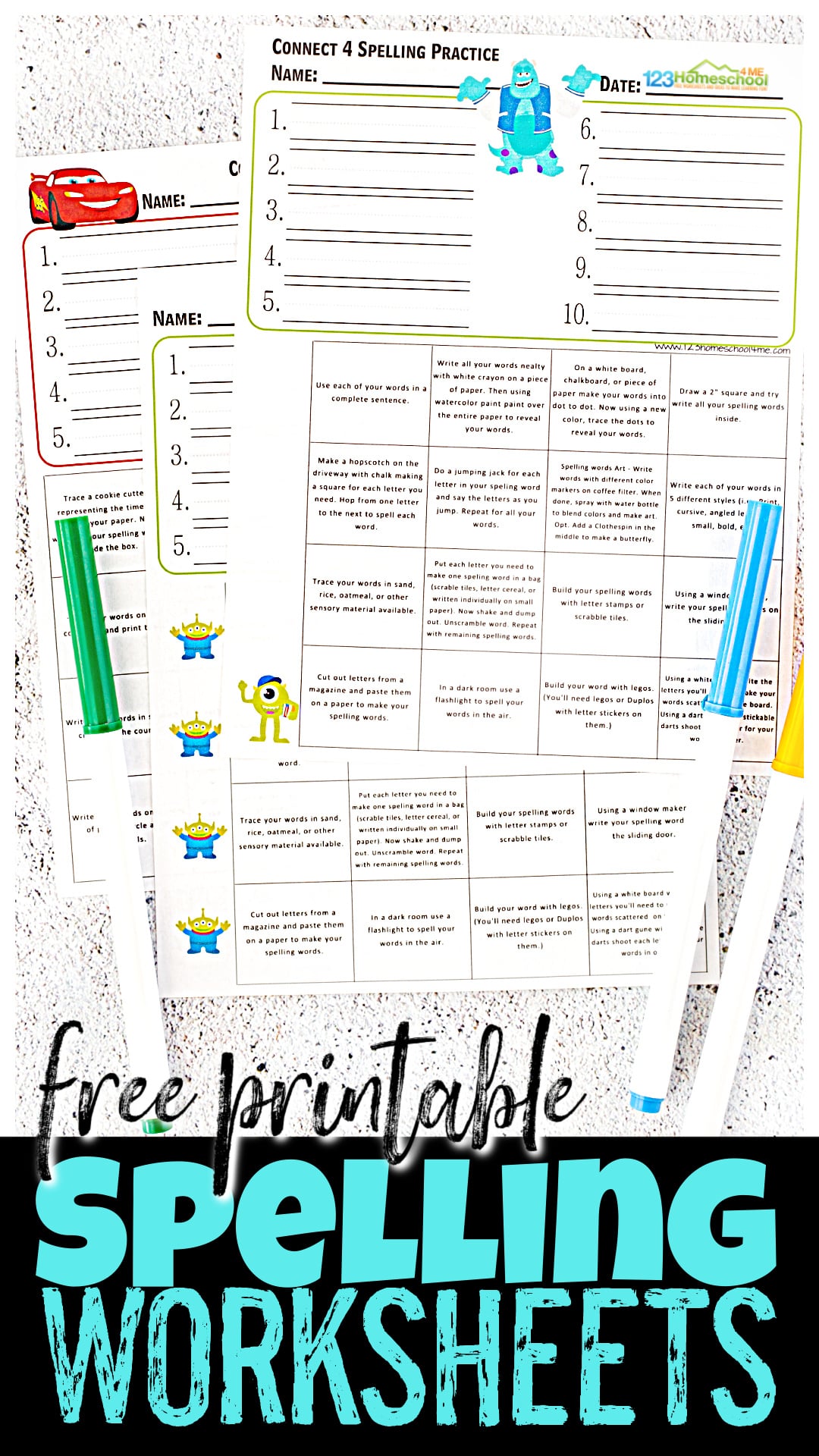 FREE Printable Connect 4 Spelling Practice Worksheets