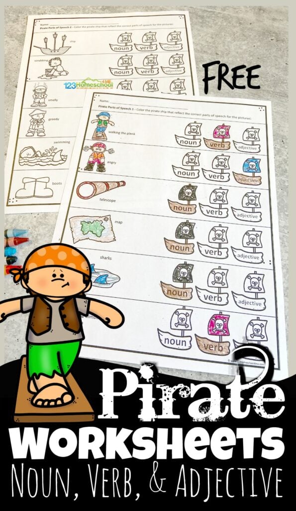 ‍☠️ Free Printable Pirate Parts of Speech Worksheets