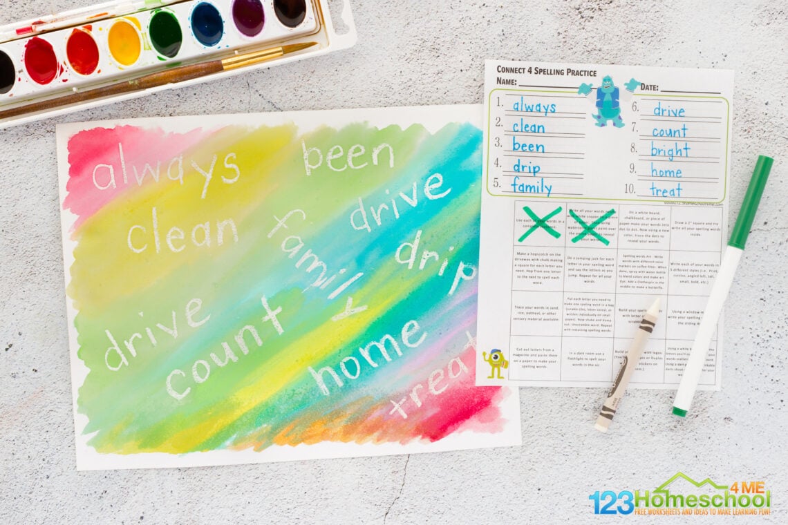 FREE Printable Connect 4 Spelling Practice Worksheets