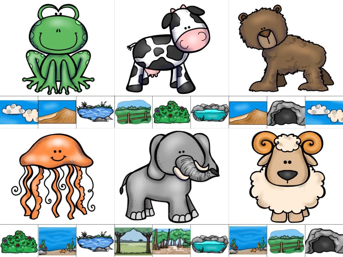 🐠🐪🐘 FREE Printable Animal Homes for Kids Clip it Cards