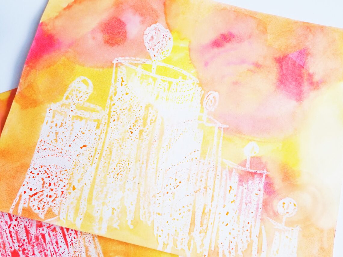 Winter Crayon Resist Art for Kids featuring beautiful Candle