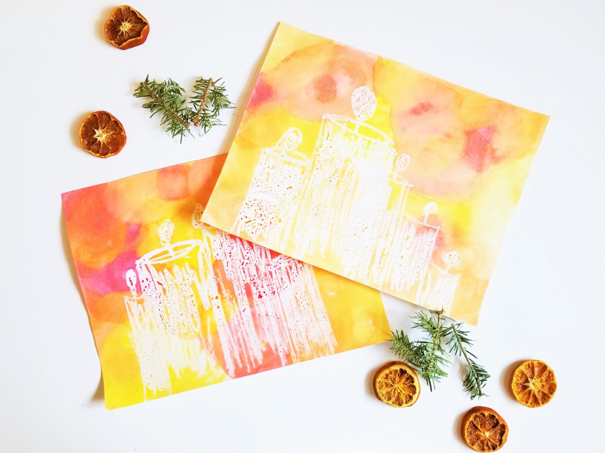 Winter Crayon Resist Art for Kids featuring beautiful Candle