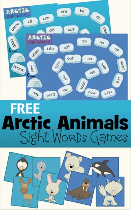 FREE Arctic Animals Kindergarten Sight Words Game