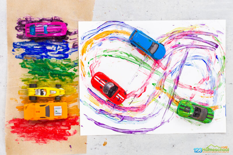 🚗 FUN Rainbow Painting with Cars Activities for Kids
