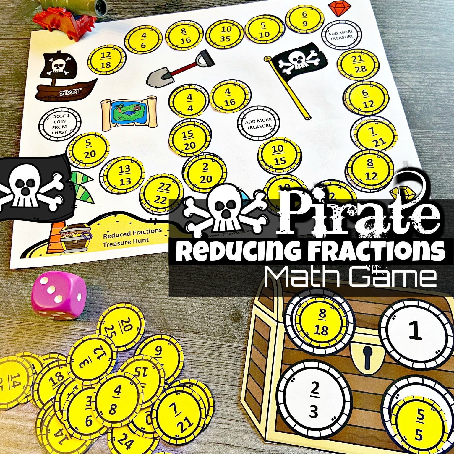 🏴‍☠️ FREE Pirate Reducing Fractions Printable Math Game