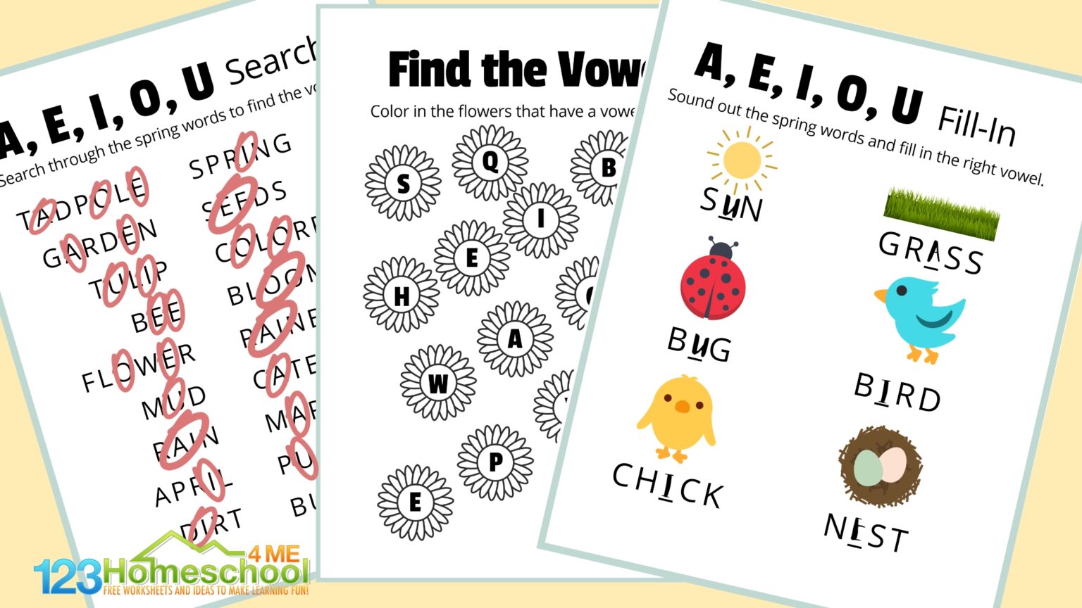 FREE Printable Spring Vowel Worksheets Kindergarten & 1st Graders