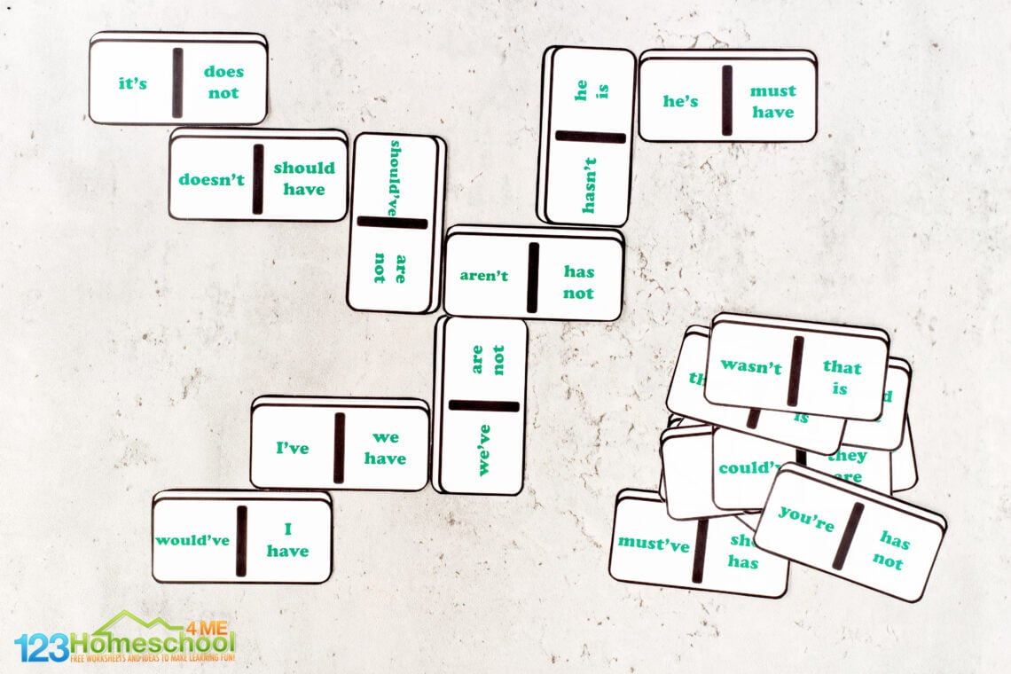 FREE Printable Contraction Dominoes Game