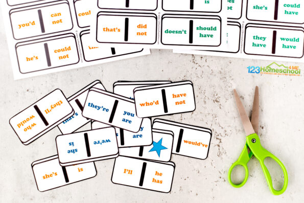 FREE Printable Contraction Dominoes Game