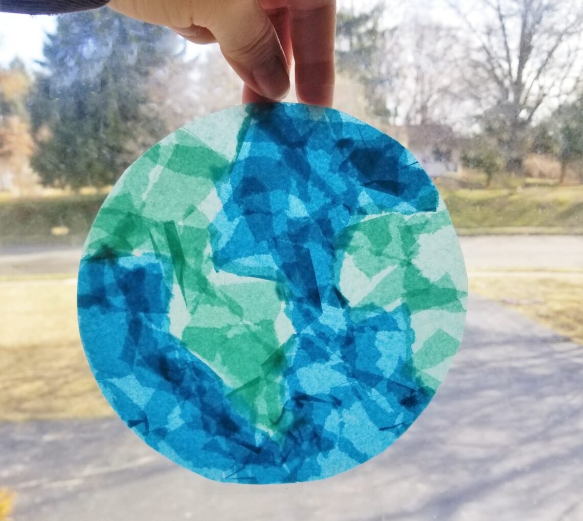 🌏 Earth Day Tissue Paper Suncatcher Craft for Preschoolers