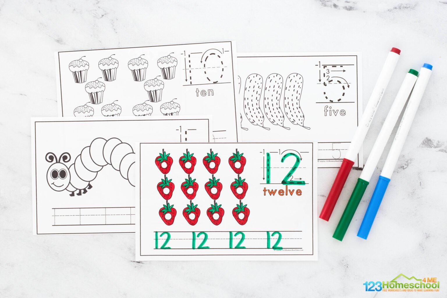 🐛 The Very Hungry Caterpillar Number Tracing Printable Worksheets