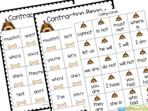 🐶 FREE Printable Contraction Bingo Game for Kids