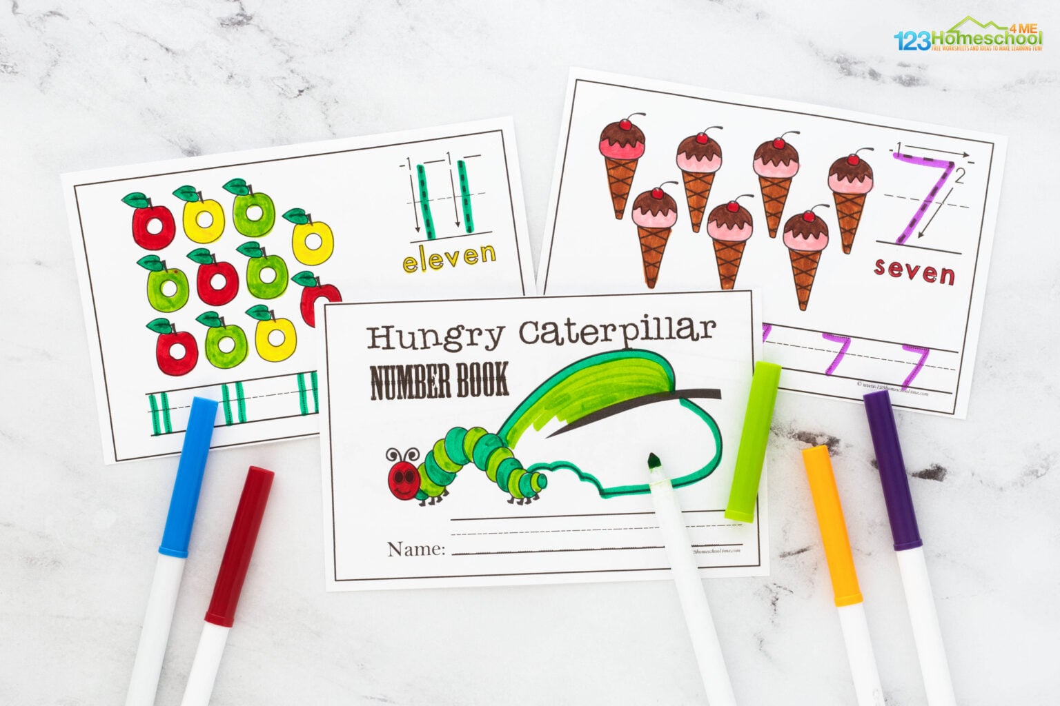 🐛 The Very Hungry Caterpillar Number Tracing Printable Worksheets