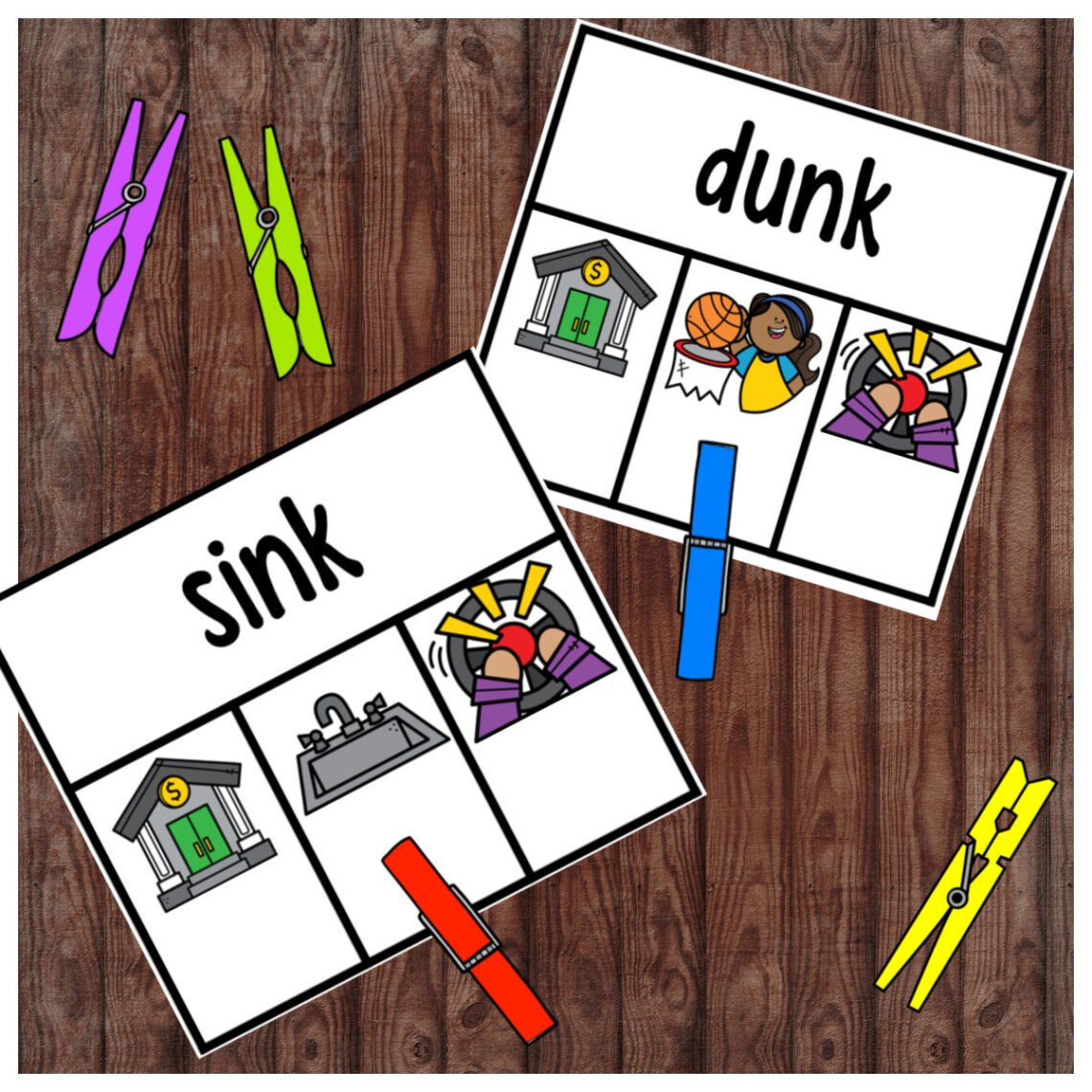 FREE "nk" Ending Consonant Blends Clip Cards Activity
