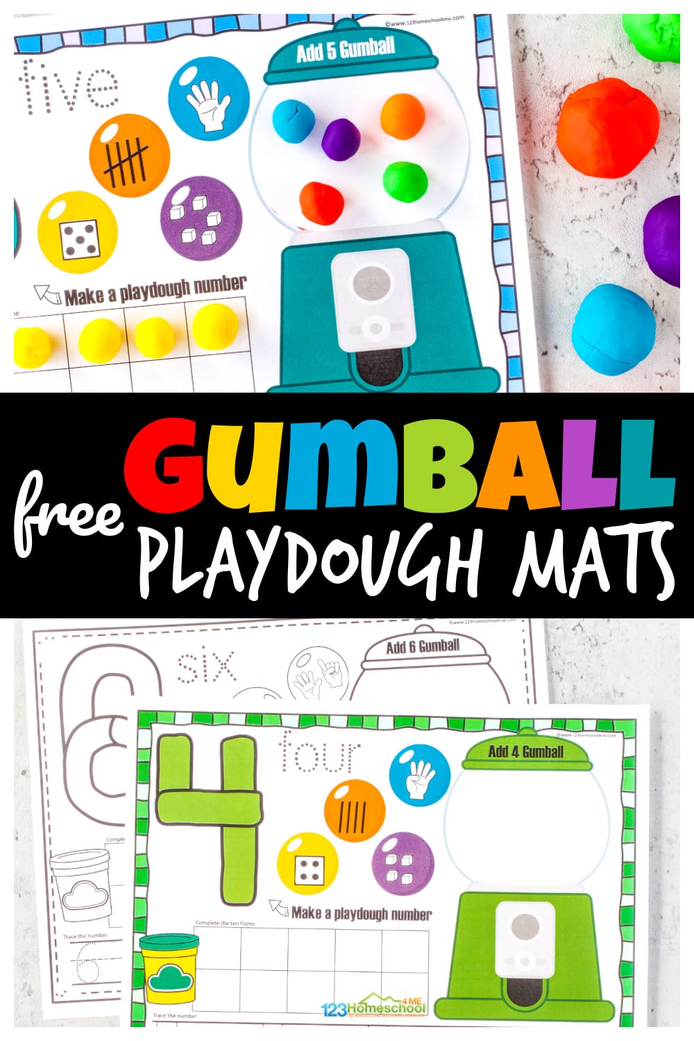 FREE Printable Gumball Number Playdough Mats