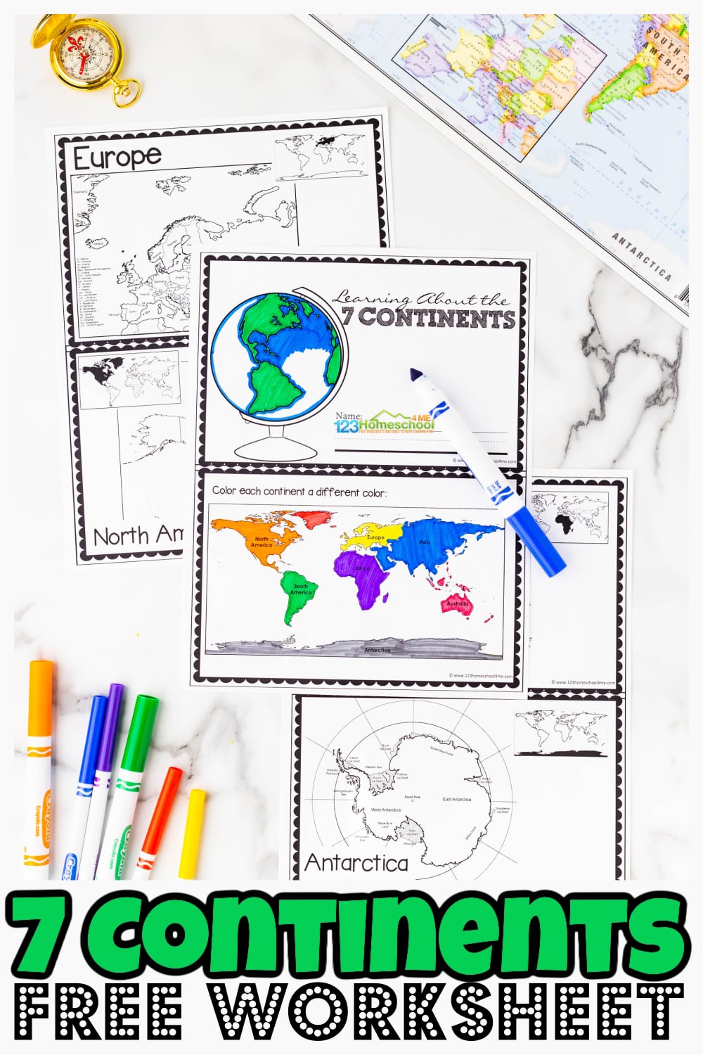 🌍 FREE 7 Continents for Kids Printable Worksheet Book