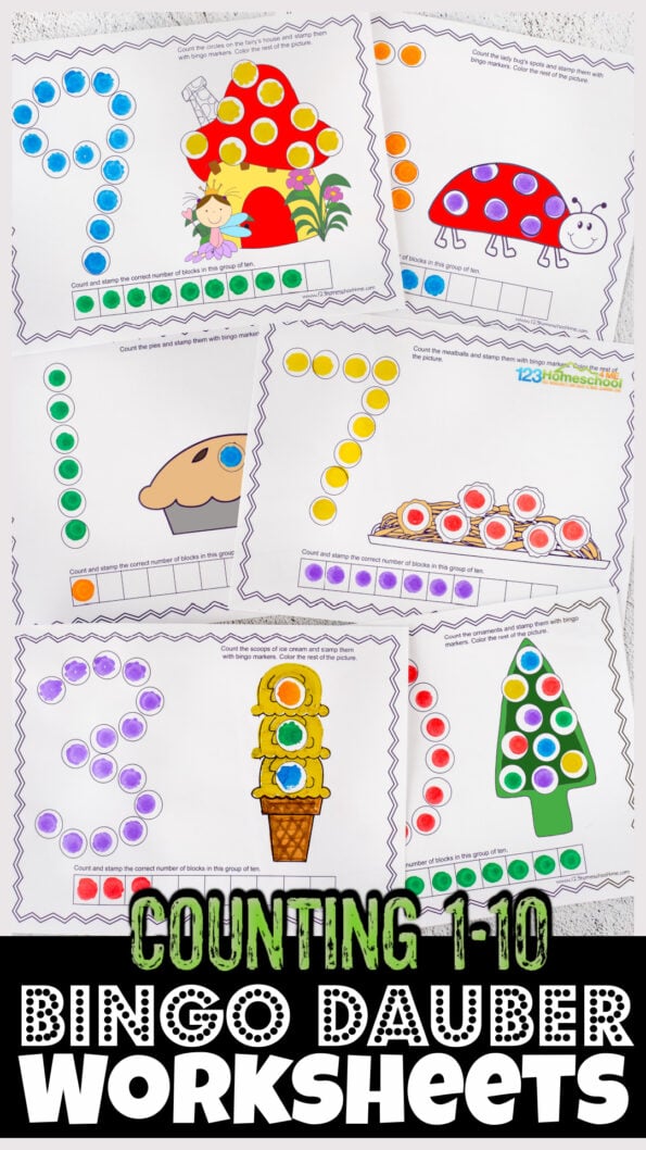 FREE Counting Bingo Daubers Printable Worksheets and Number Activity Sheets