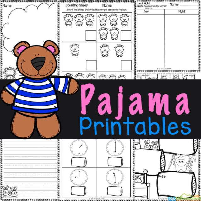 🧸 FREE Pajama Day Printable Worksheets and Activities