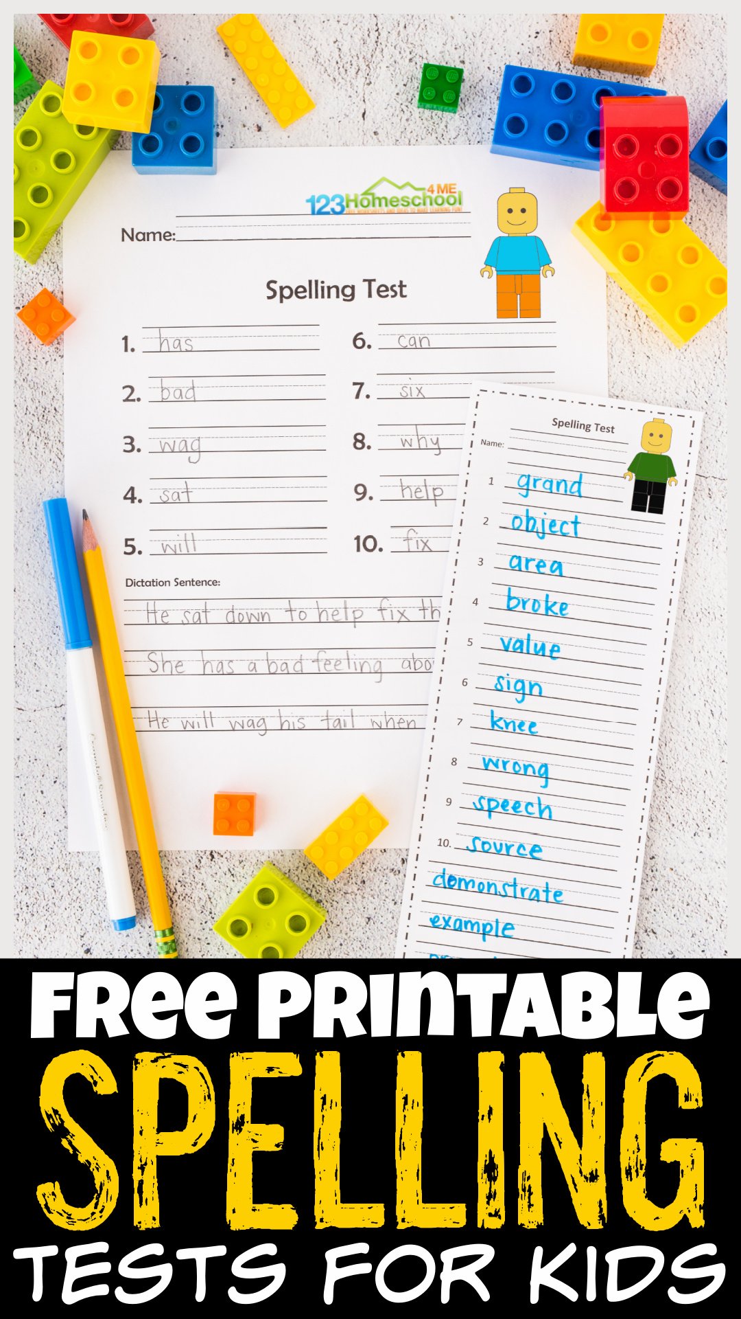 FREE Printable Lego Spelling Test for Kids