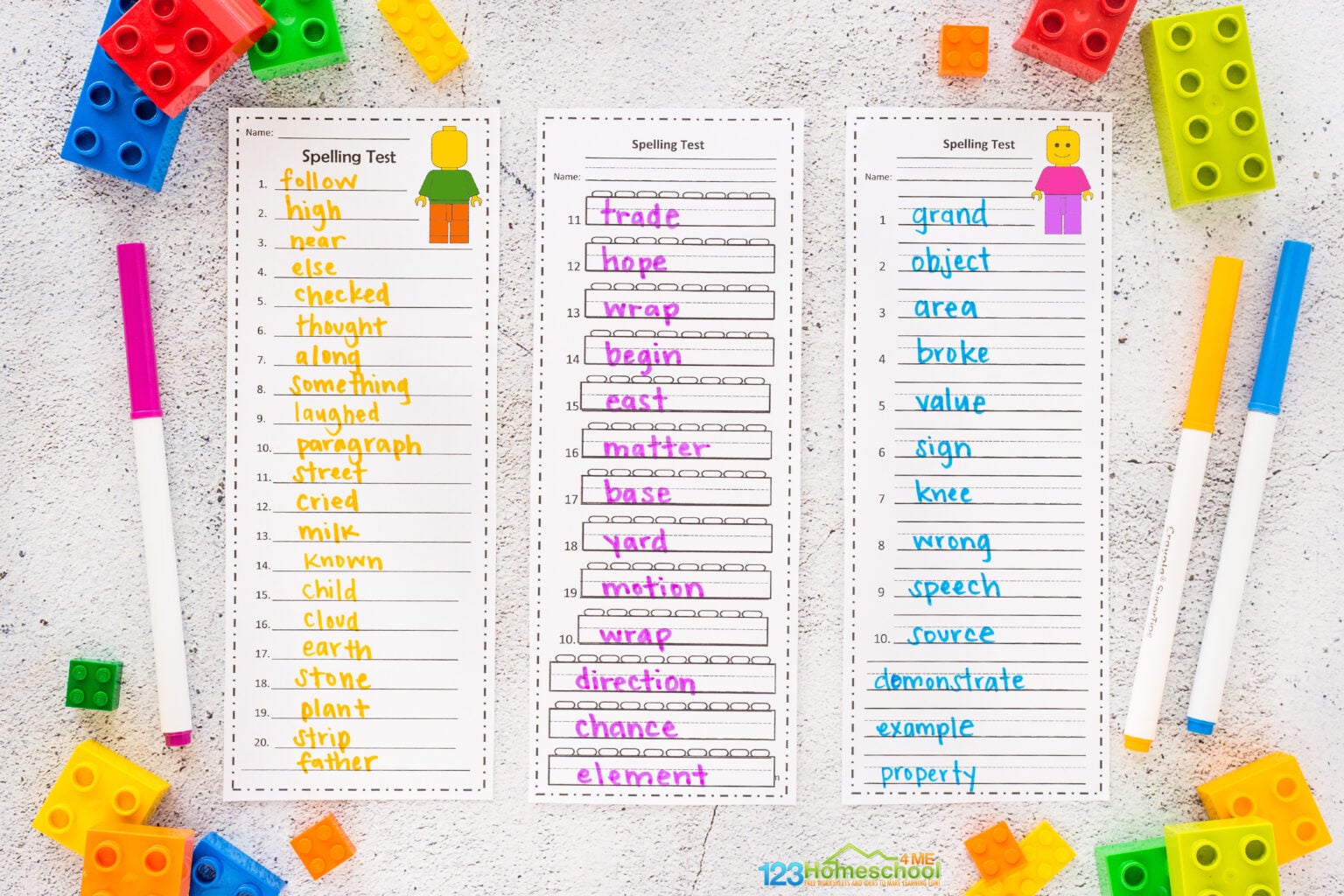 FREE Printable Lego Spelling Test for Kids