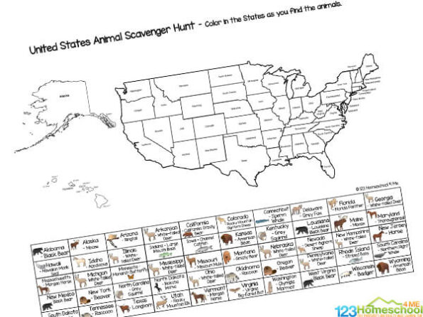 🐻 Free USA State Animal Scavenger Hunt Printables