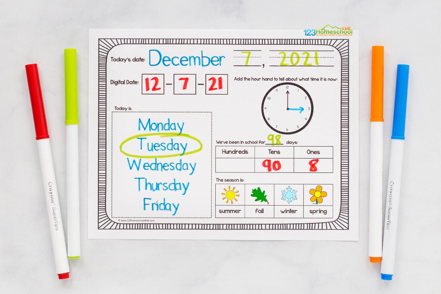 FREE Kindergarten Daily Calendar Printable Worksheets