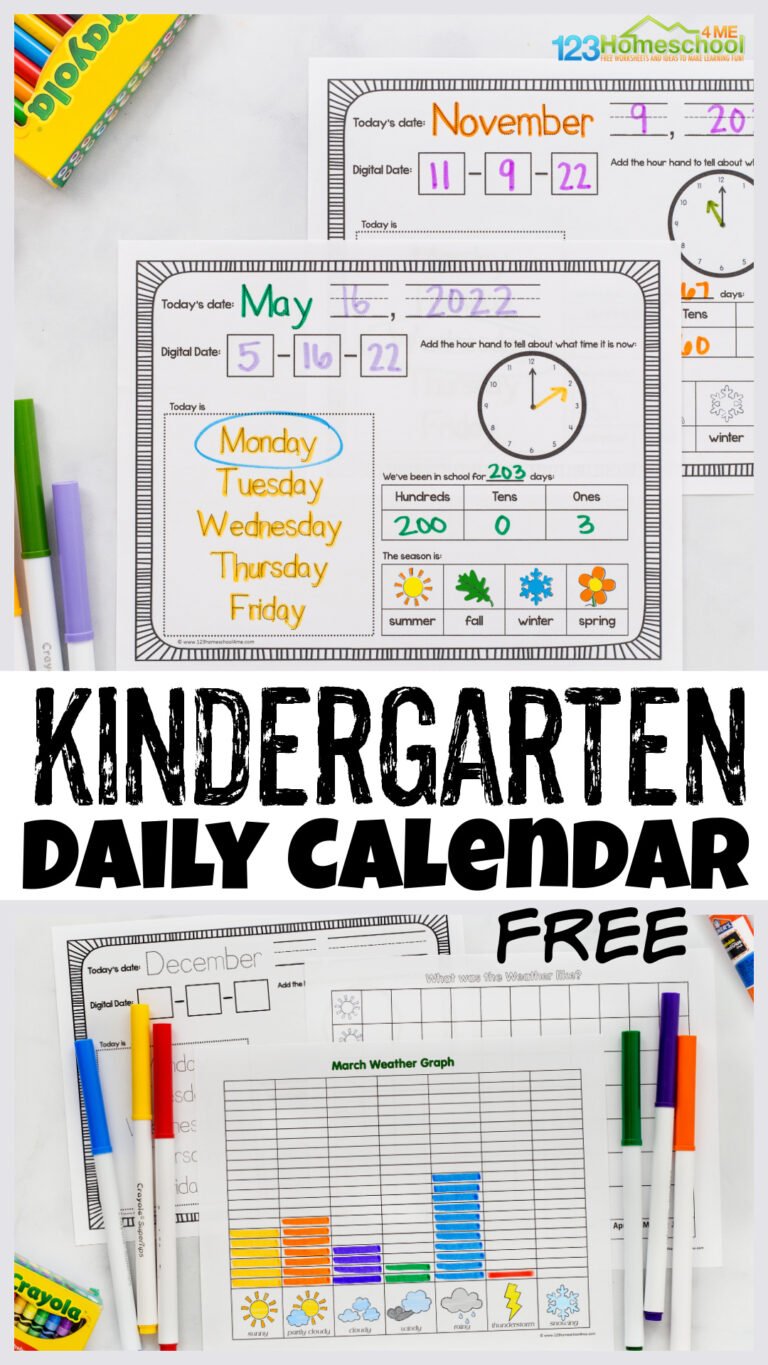 FREE Kindergarten Daily Calendar Printable Worksheets