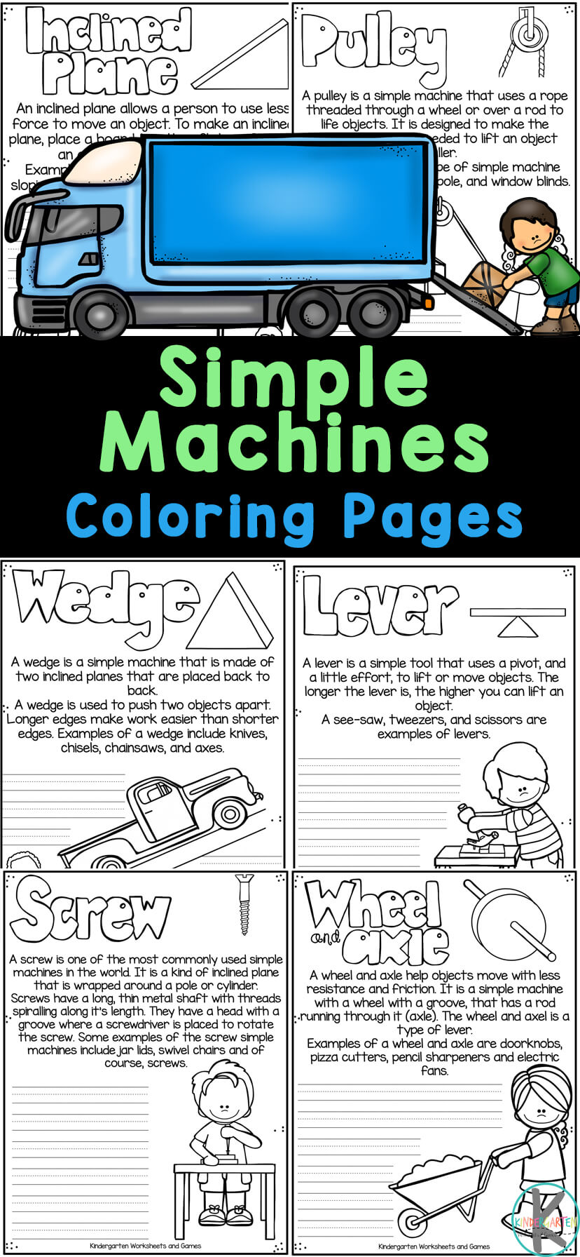 Simple Machines for Kids Coloring Pages Activities