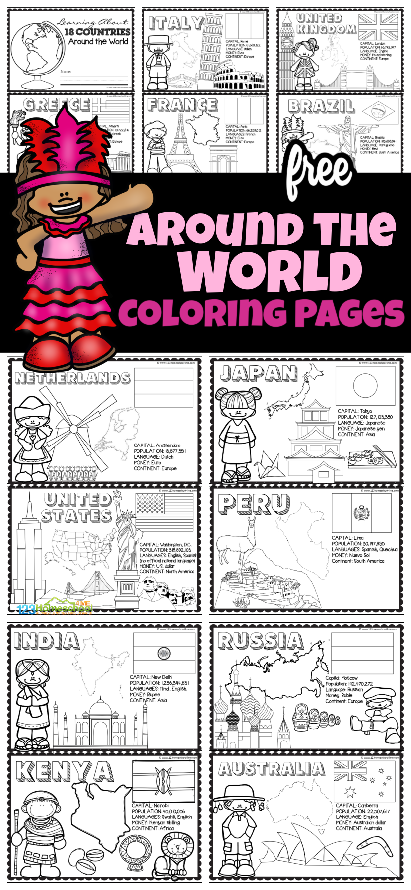 🌎 FREE Printable Countries of the World Coloring Pages for Kids