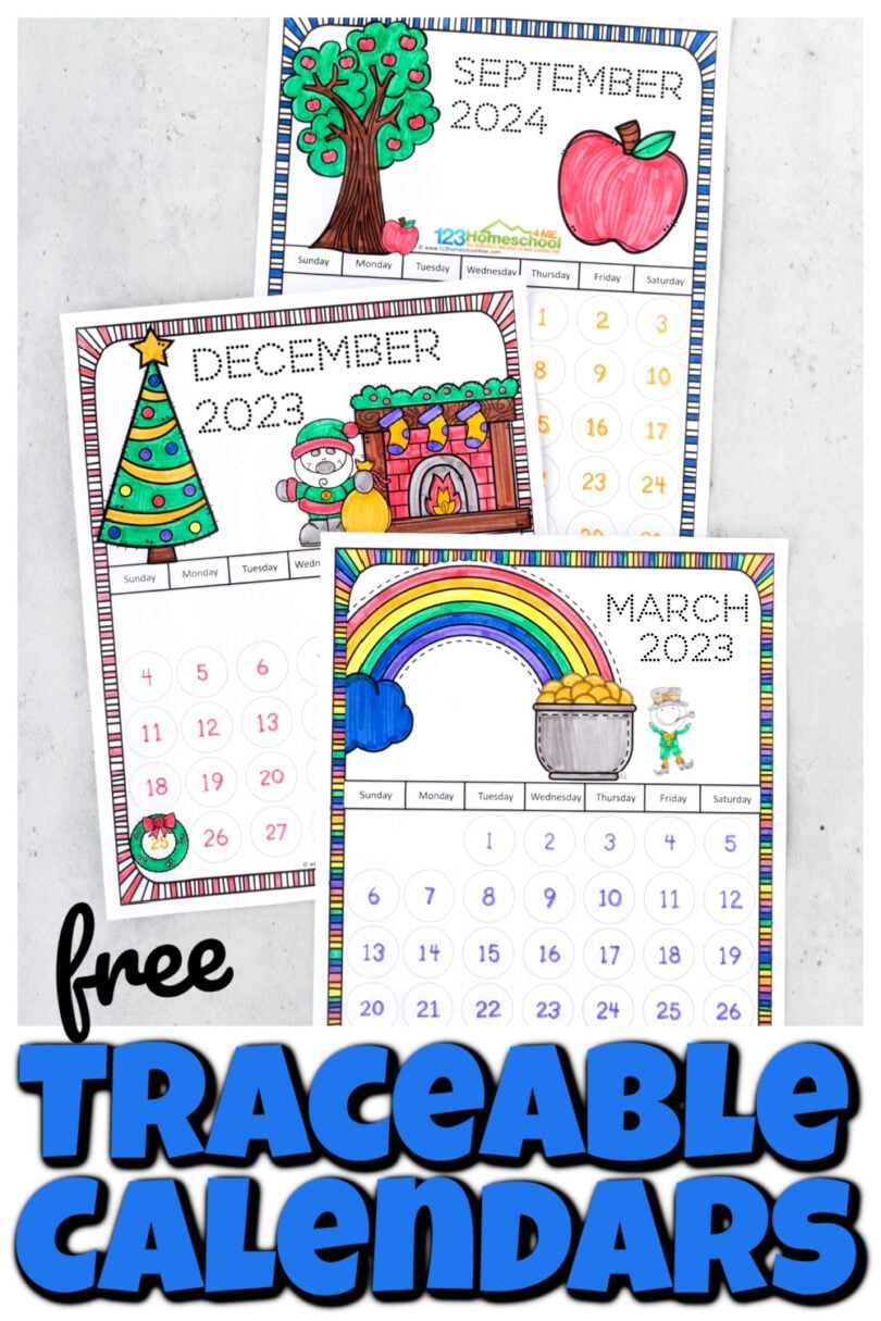 Free Printable Traceable Calendars 2023 for Kids