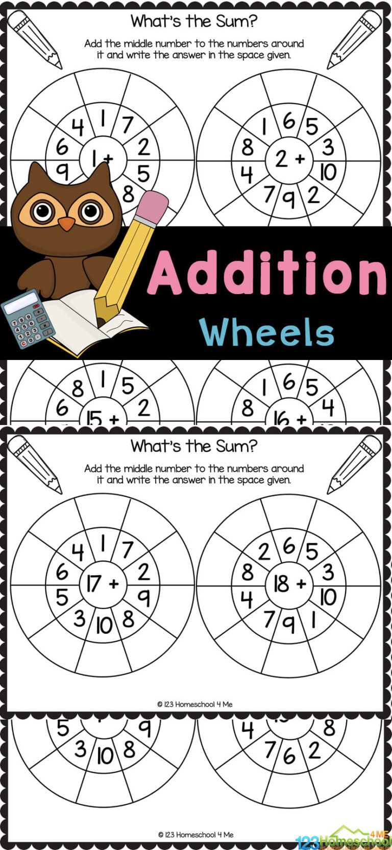 ️ FREE Addition Wheels within 20 Kindergarten Math Worksheets