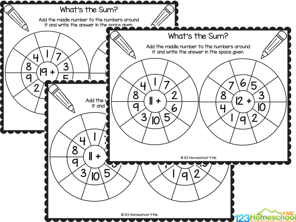 ️ FREE Addition Wheels within 20 Kindergarten Math Worksheets
