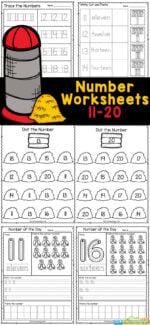 FREE Printable Number Worksheets 11-20 for Kindergarten