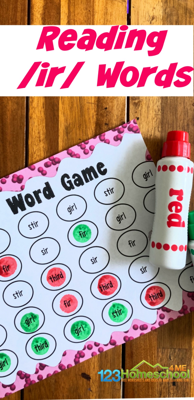 FREE 5-in-a-Row Phonics ir Words Game - Learning R Controlled Vowels