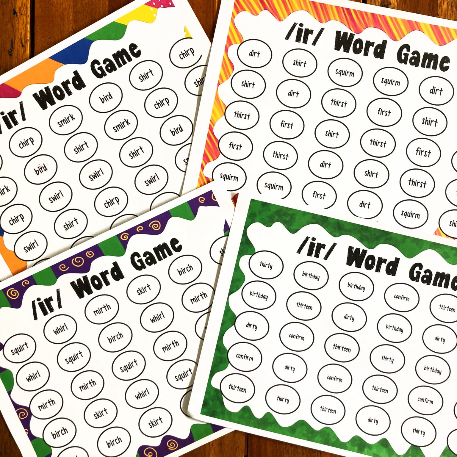 FREE 5-in-a-Row Phonics ir Words Game - Learning R Controlled Vowels