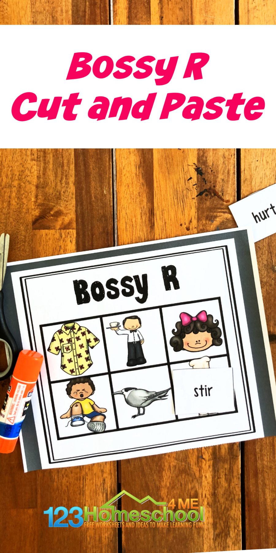 Cut and Paste Bossy r Controlled Vowel Worksheet Activity