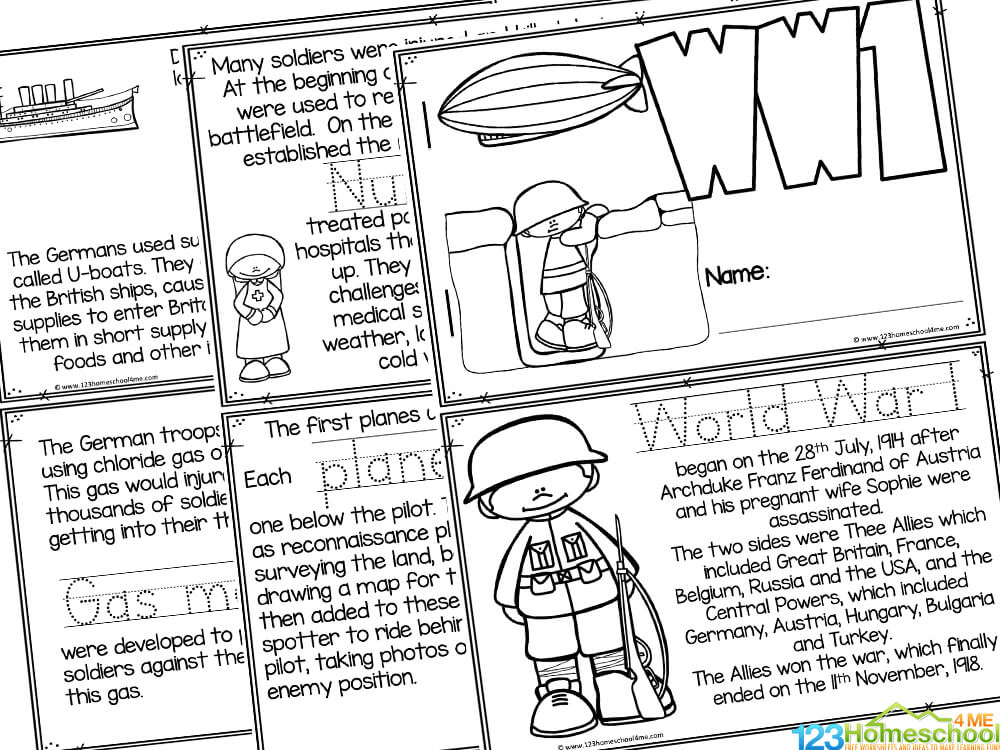 FREE World War 1 for Kids Reader to Color and Learn